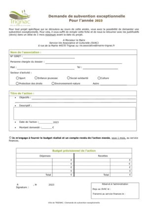 Demande de subvention exceptionnelle 2023